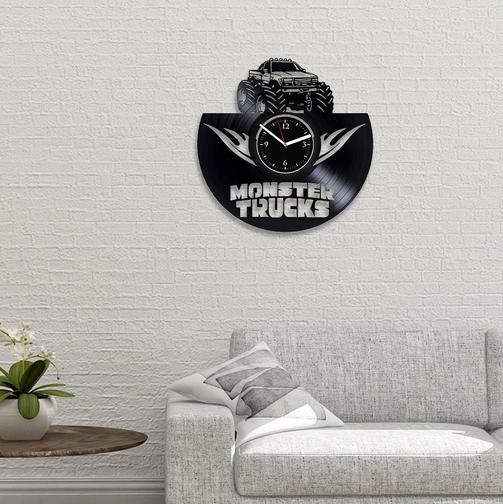 Buy Clock Monster Trucks Vinyl Record Clock Car Wall Clock Monster ...