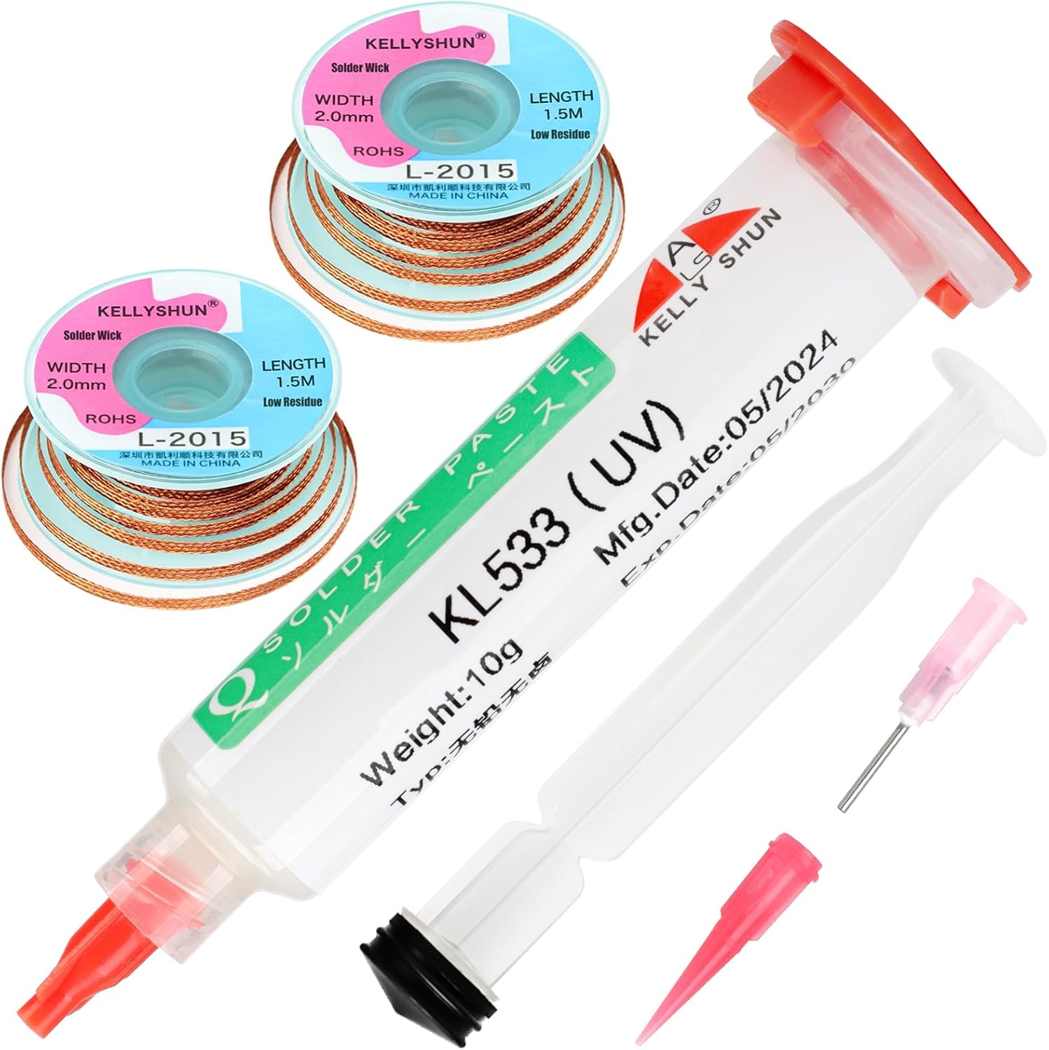 KELLYSHUN KL-533 Liquid Flux,10CC No Clean Soldering Flux & Solder Wick,Soldering Flux for ...