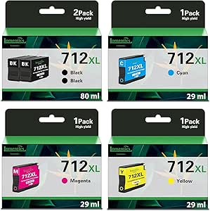 Amazon.com: 712XL 712 Ink Cartridges High Yield (5-Pack, 80-ml 2Black + 29-ml 1Cyan/1Magenta ...