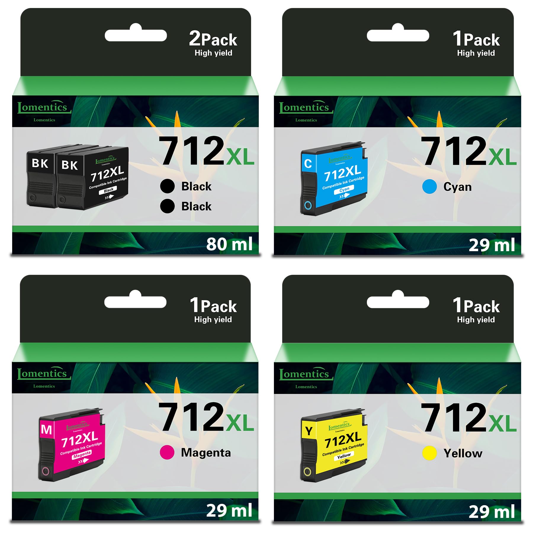 Amazon.com: 712XL 712 Ink Cartridges High Yield (5-Pack, 80-ml 2Black ...