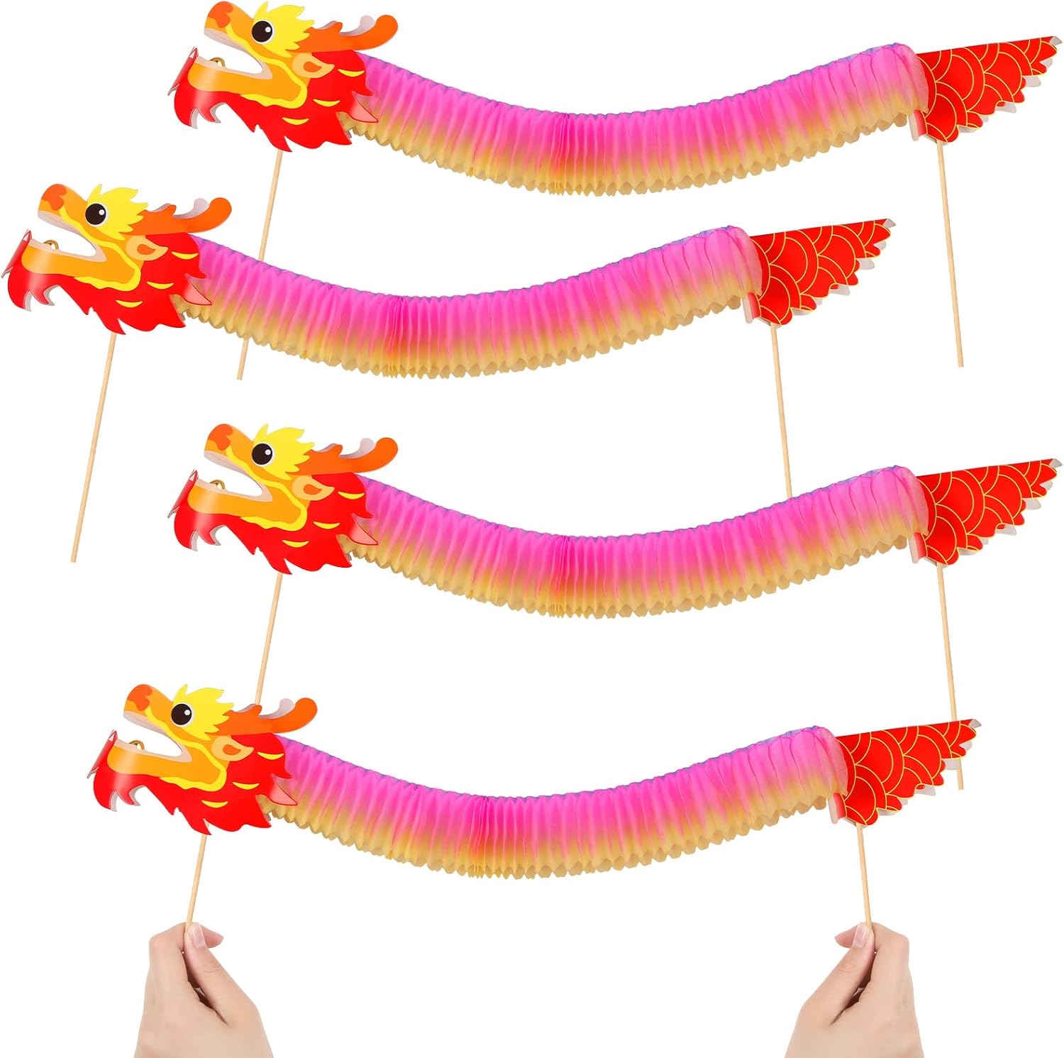 4 Pieces Chinese New Year Paper Dragon Pick Red Paper Dragon Puppet ...