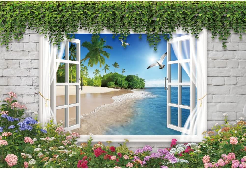 Amazon.com : AWERT 7x5ft Tropical Beach Window Backdrop for Photography ...