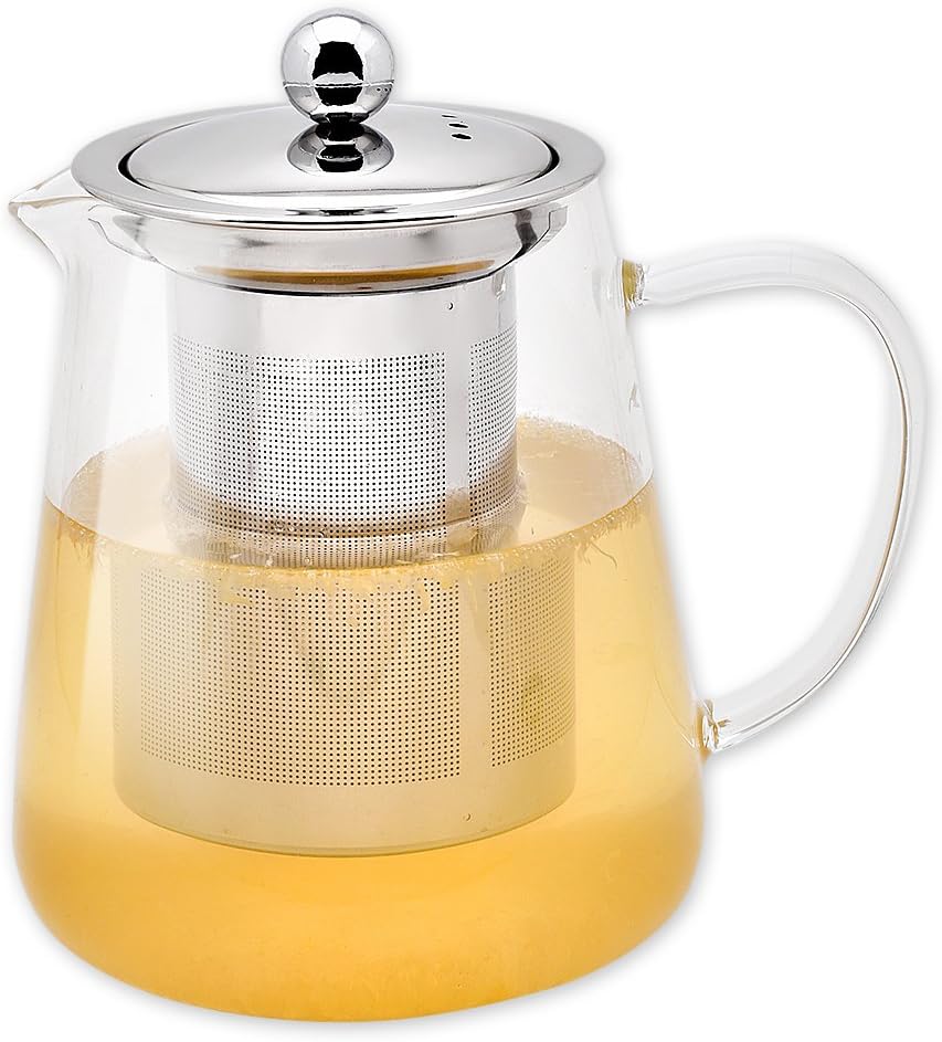 DSstyles Teapot 700ml Heat Resistant Clear Glass Teapot with Stainless ...