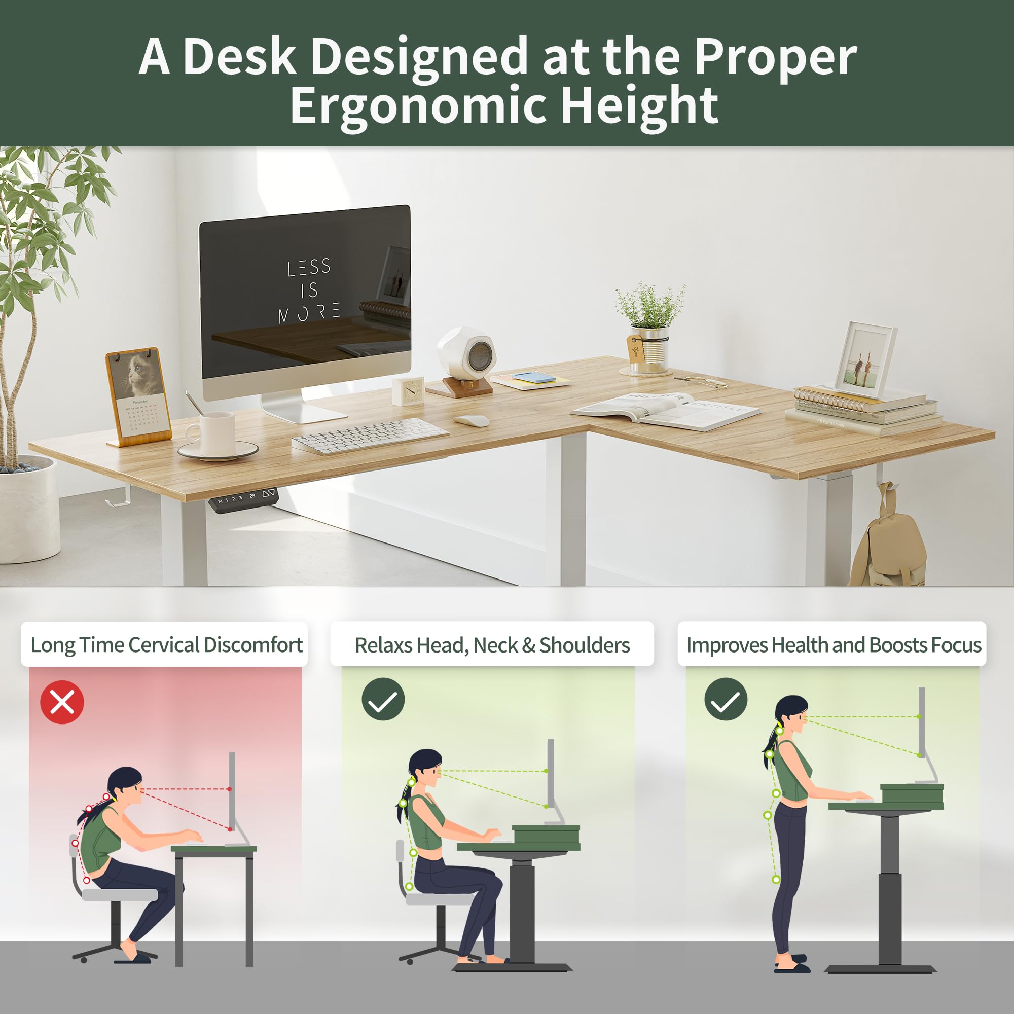 Snapklik.com : FEZIBO Triple Motor L-Shaped Electric Standing Desk, 63 ...