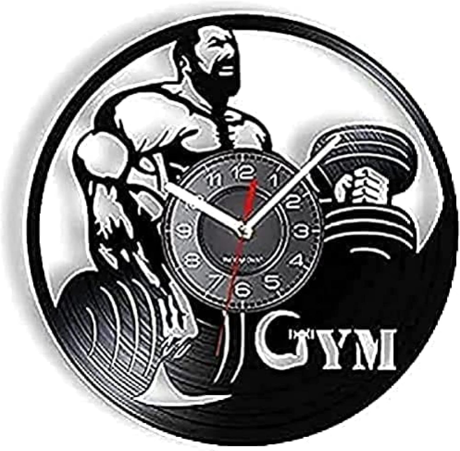 Round Wall Clock Dumbbell Lift Vinyl Album Record Clock Muscular Man ...