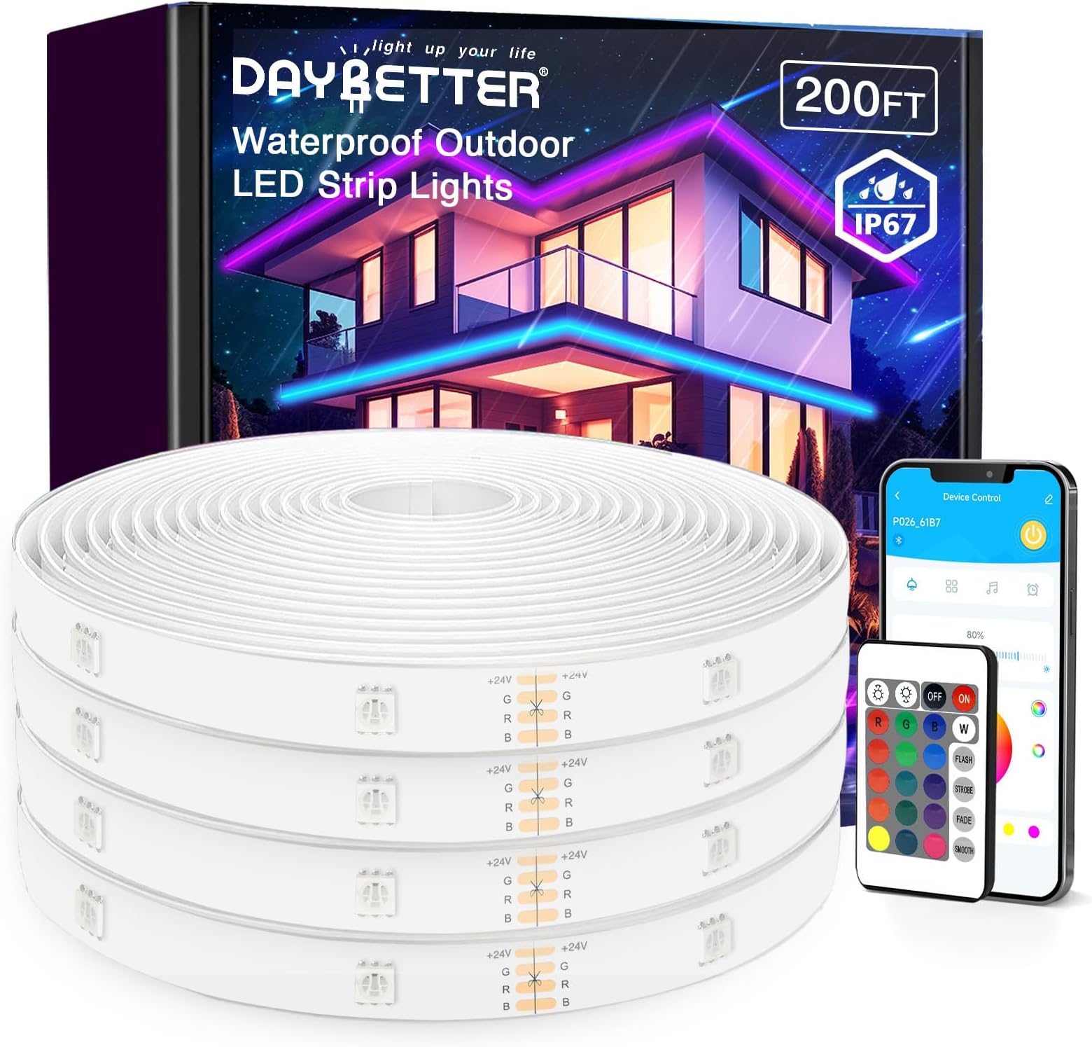 Amazon.com: 200ft Outdoor LED Strip Lights Waterproof, Music Sync RGB ...