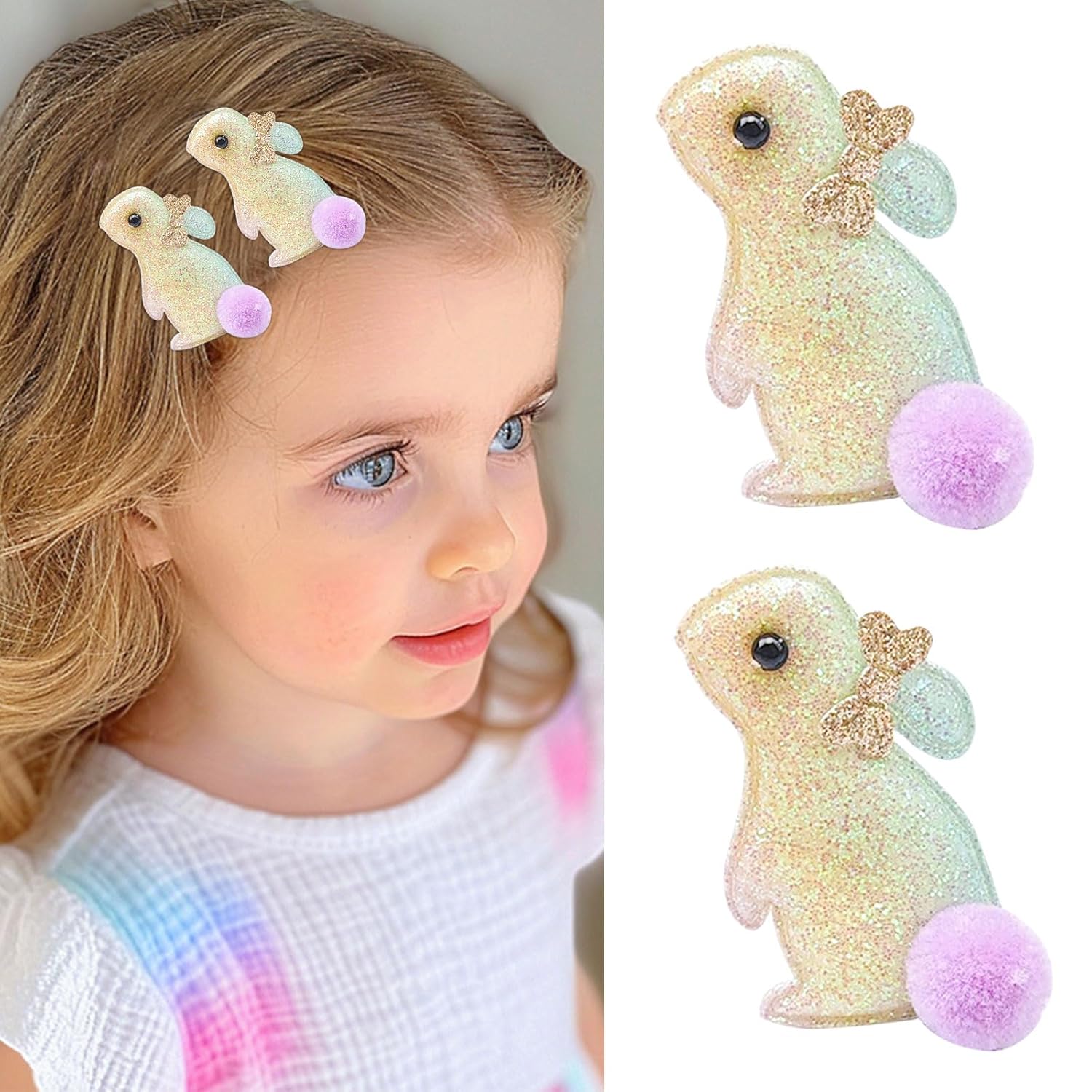 Amazon.com: HIFANMM Bunny Hair Clips for Girls, 2pcs Glitter Gradient ...