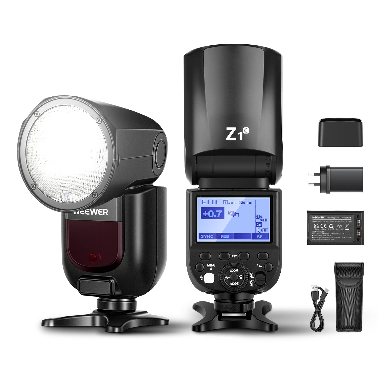 NEEWER Z1-C TTL Round Head Flash Speedlite for Canon DSLR Cameras, 76Ws ...
