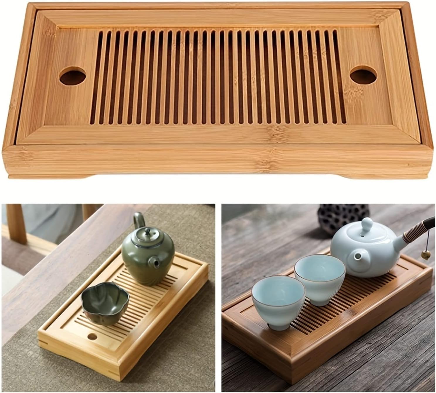 Amazon.com: Natural Bamboo Tea Tray Drainage Type Cup Plate Traditional ...