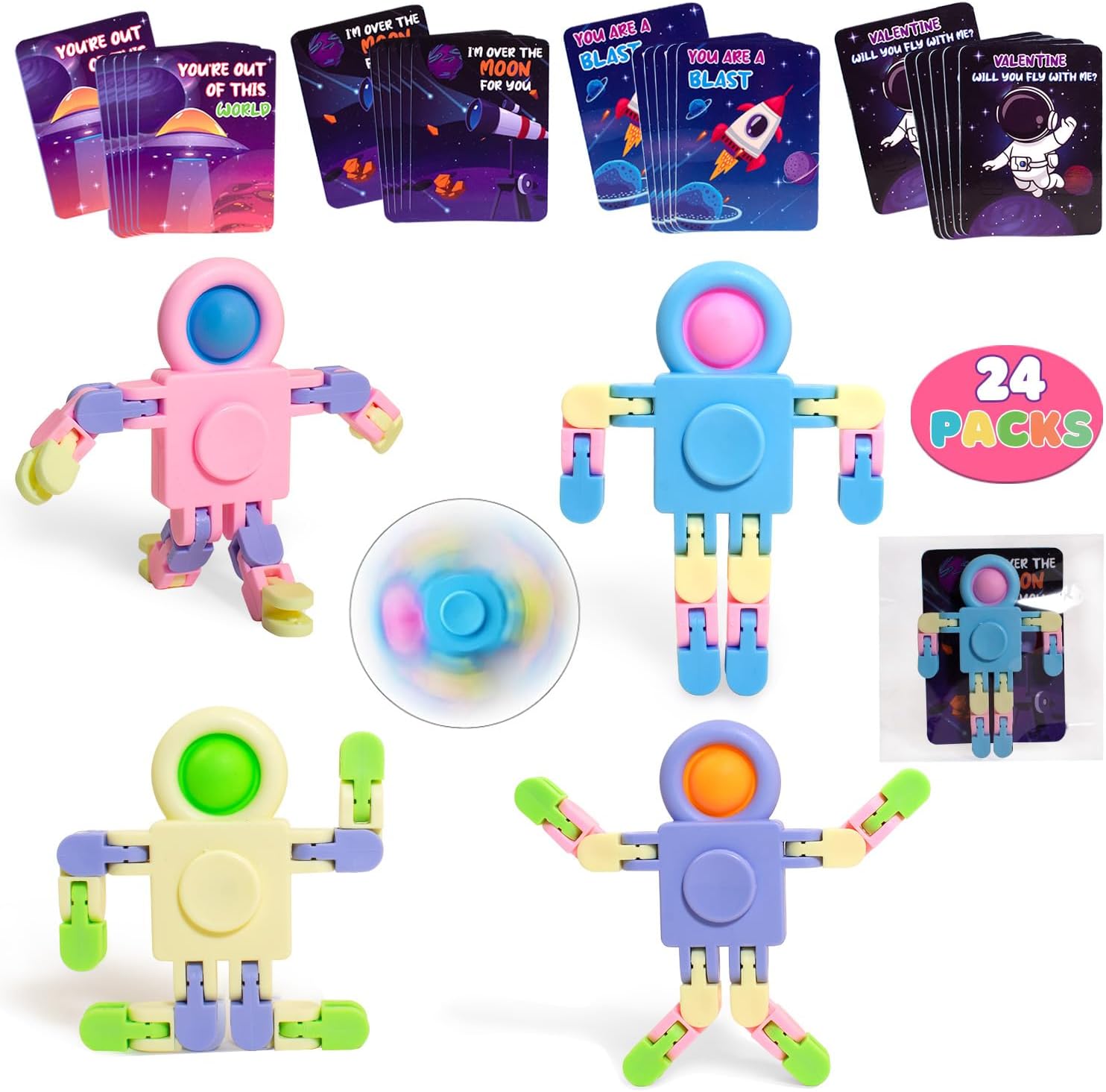 Amazon.com: 24 Packs Valentines Cards for Kids Classroom with Fidget ...