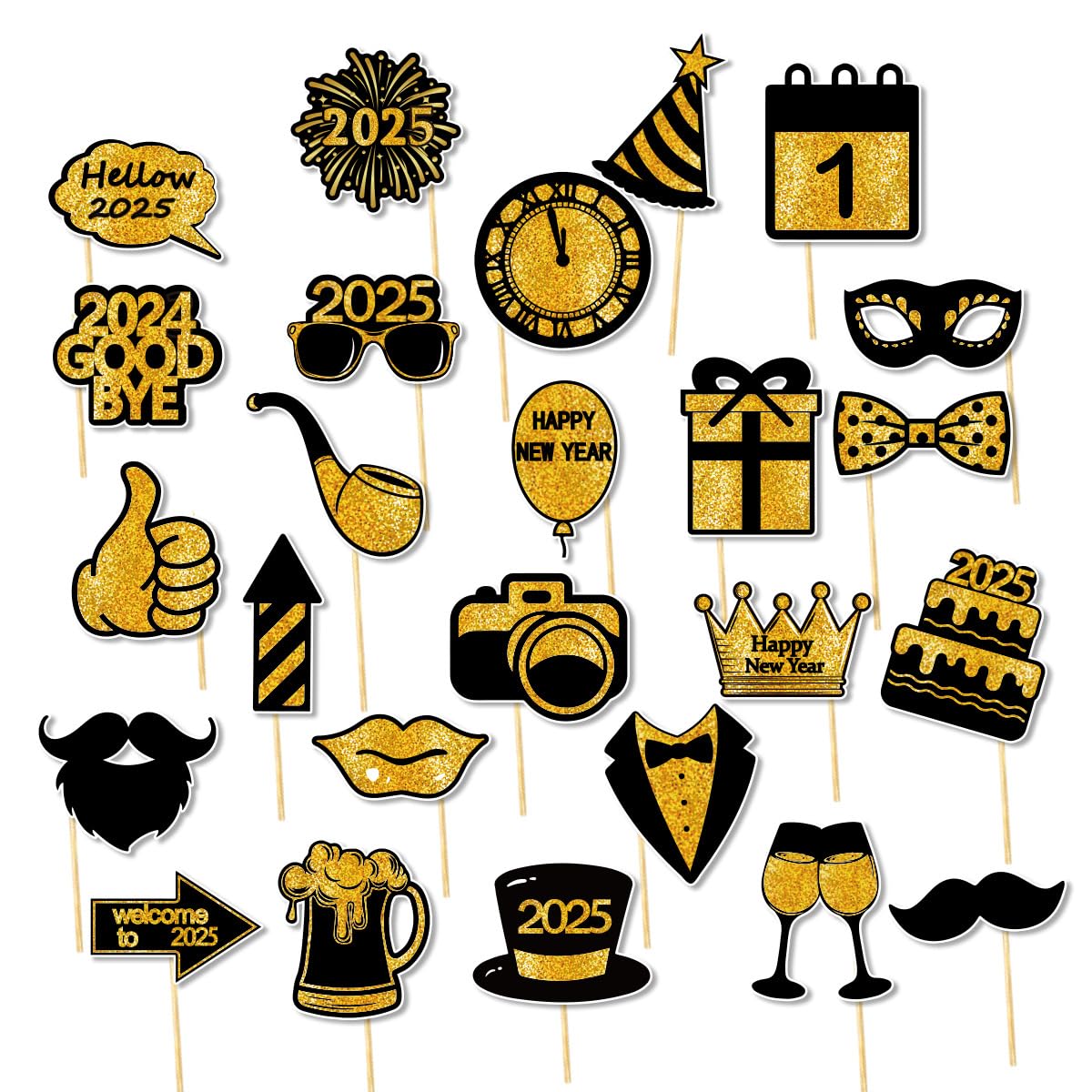 Buy New Years Photo Booth Props, Pack of 25 New Years Eve Photo Booth ...