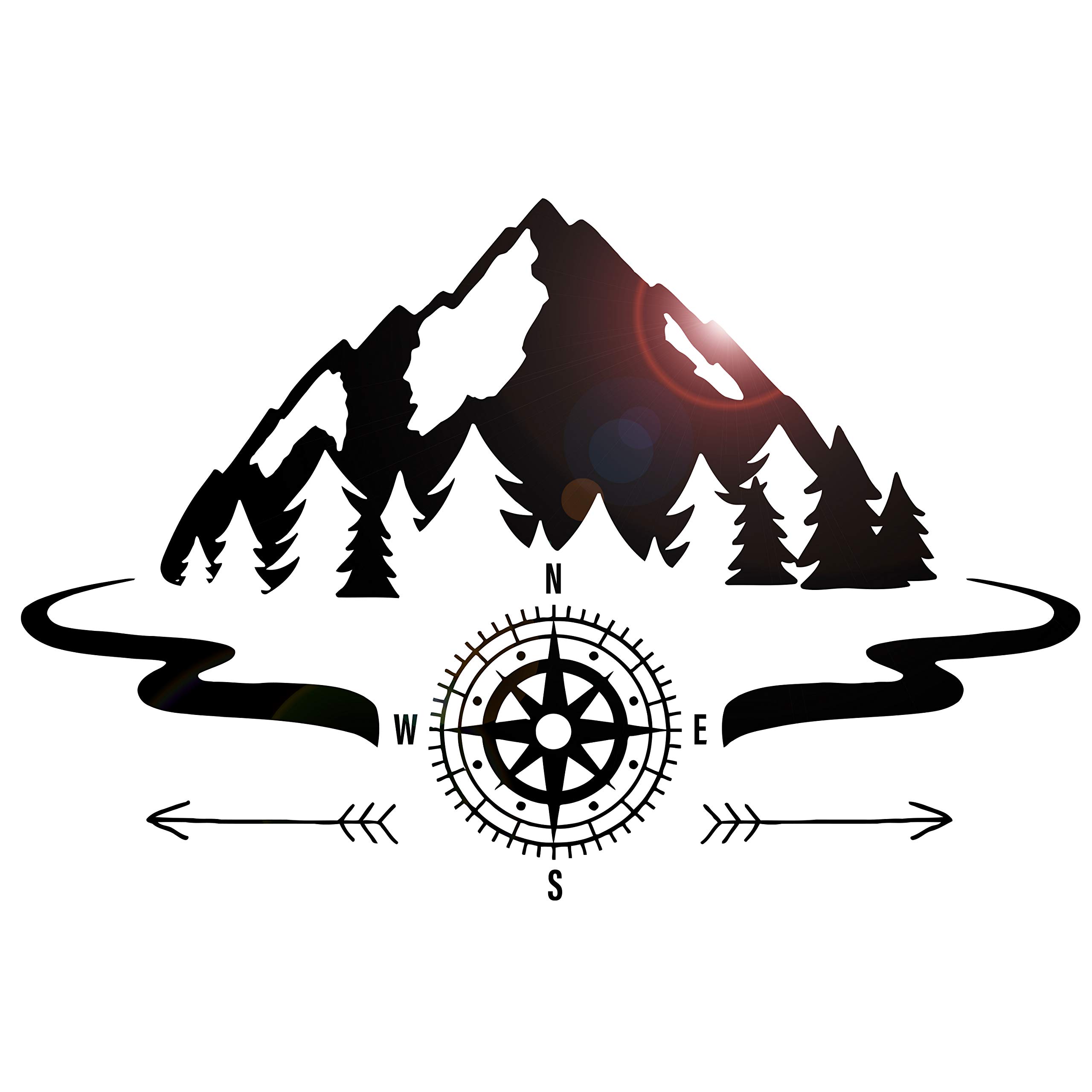 Amazon.com: Large Vinyl Wall Decal Mountains Compass Camping Forest ...