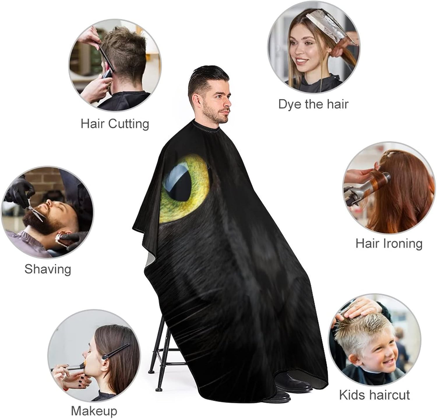 Yellow-Eyed Black Cat Barber Cape Professional Hair Cutting Apron ...
