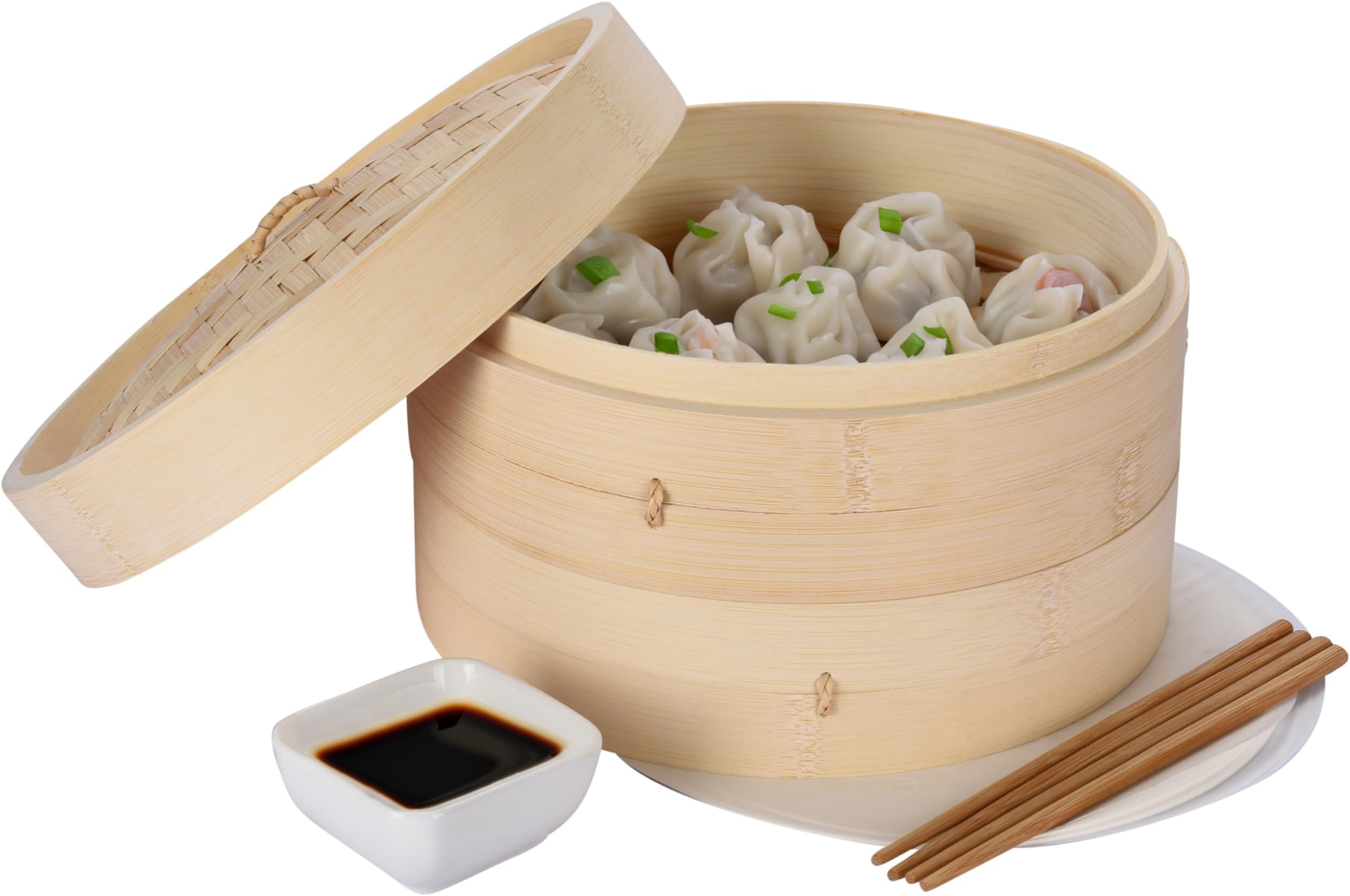 Amazon.com: Vdomus Bamboo Steamer Basket - 10 inch Dumpling Steamer ...