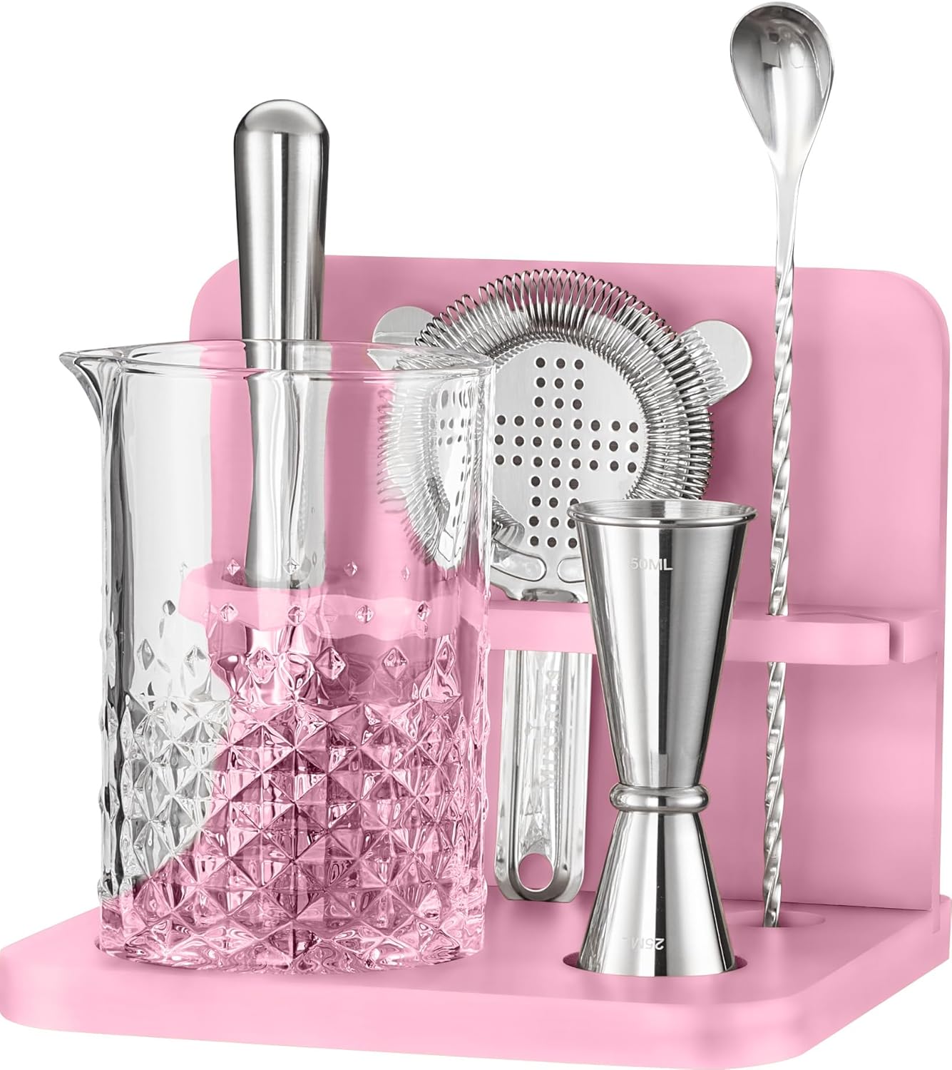 Amazon.com: Mixeries Crystal Cocktail Mixing Glass Set with Bamboo ...