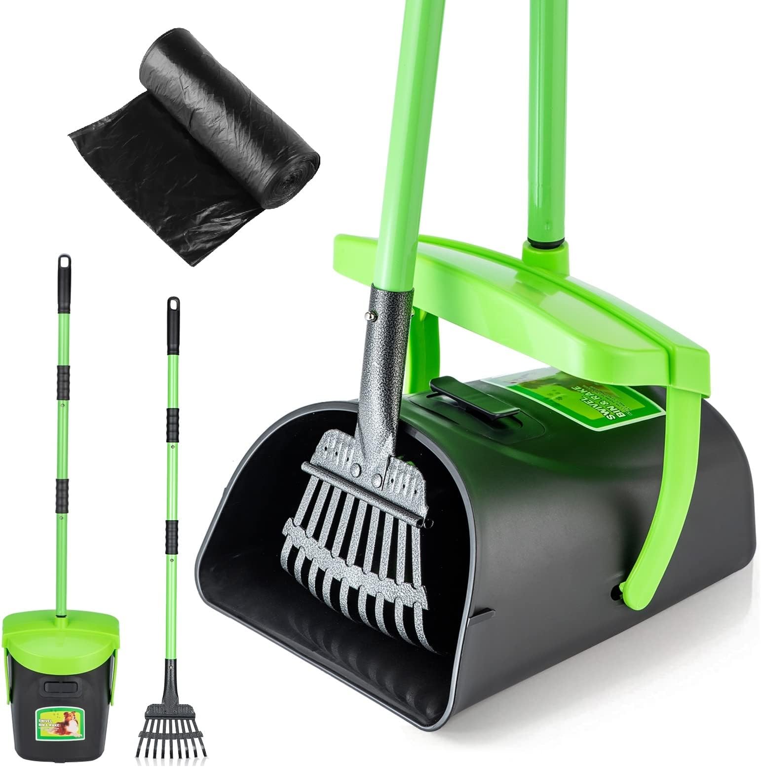 Amazon.com : MXF Pooper Scooper Swivel Bin & Rake Kit with 120 Waste ...