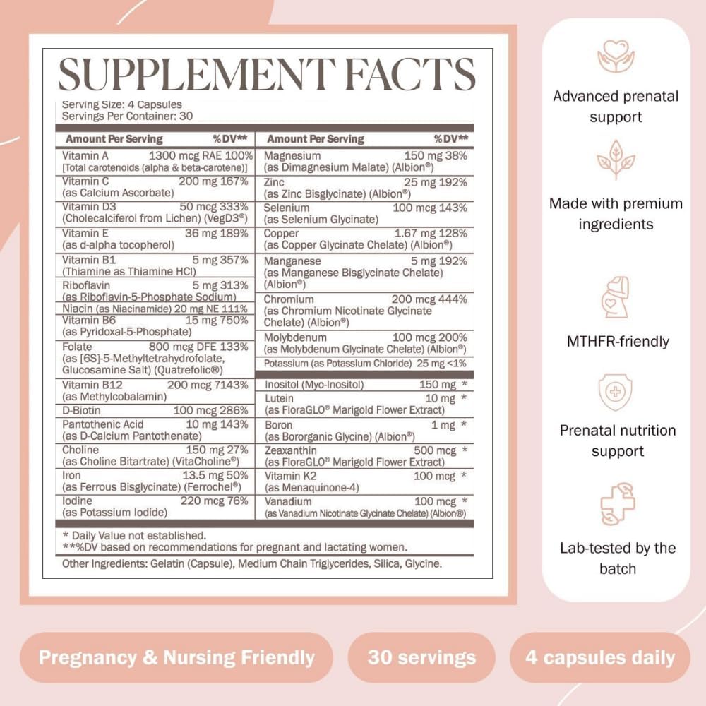 Vitaminas prenatales – Multivitamínico metilado para el embarazo con ...