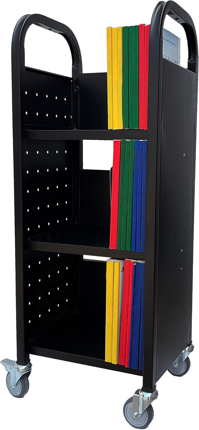 Amazon.com: Workington Single Bank Rolling Book Truck Book Cart with 3 ...