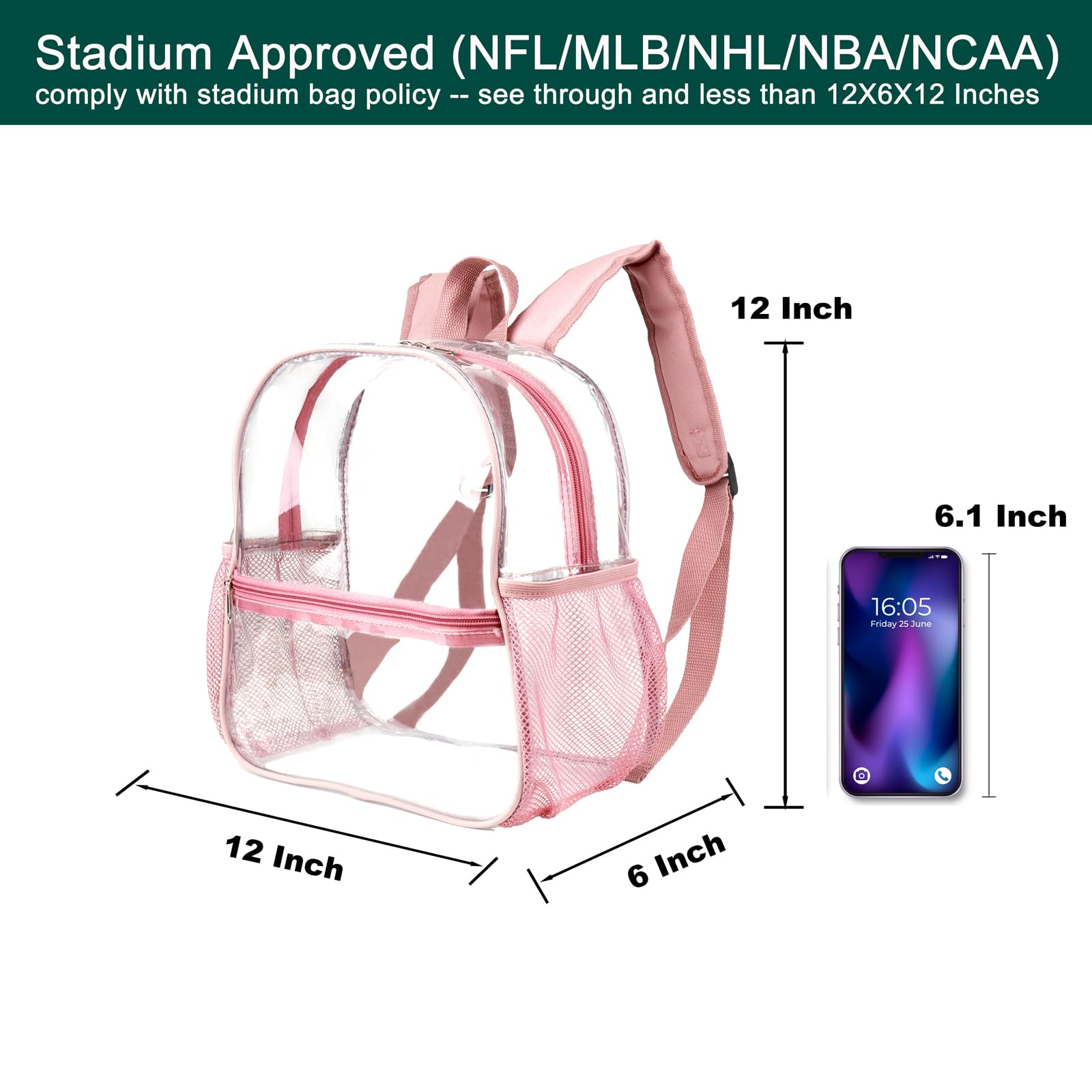 Snapklik.com : Keepcross Rose Gold 12x6x12 Clear Backpack For Stadium ...