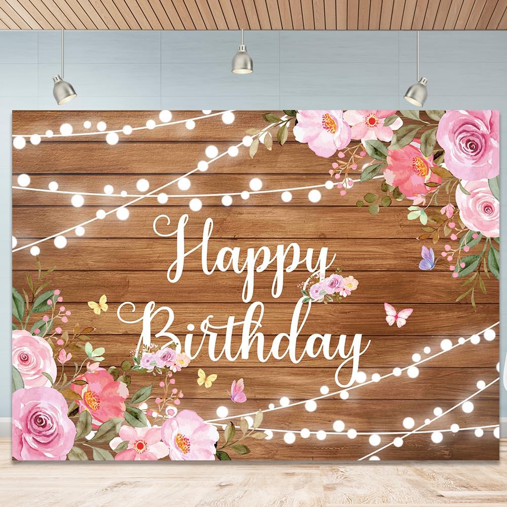 Amazon.com : Retyshia Happy Birthday Backdrop for Women Rustic Wooden ...
