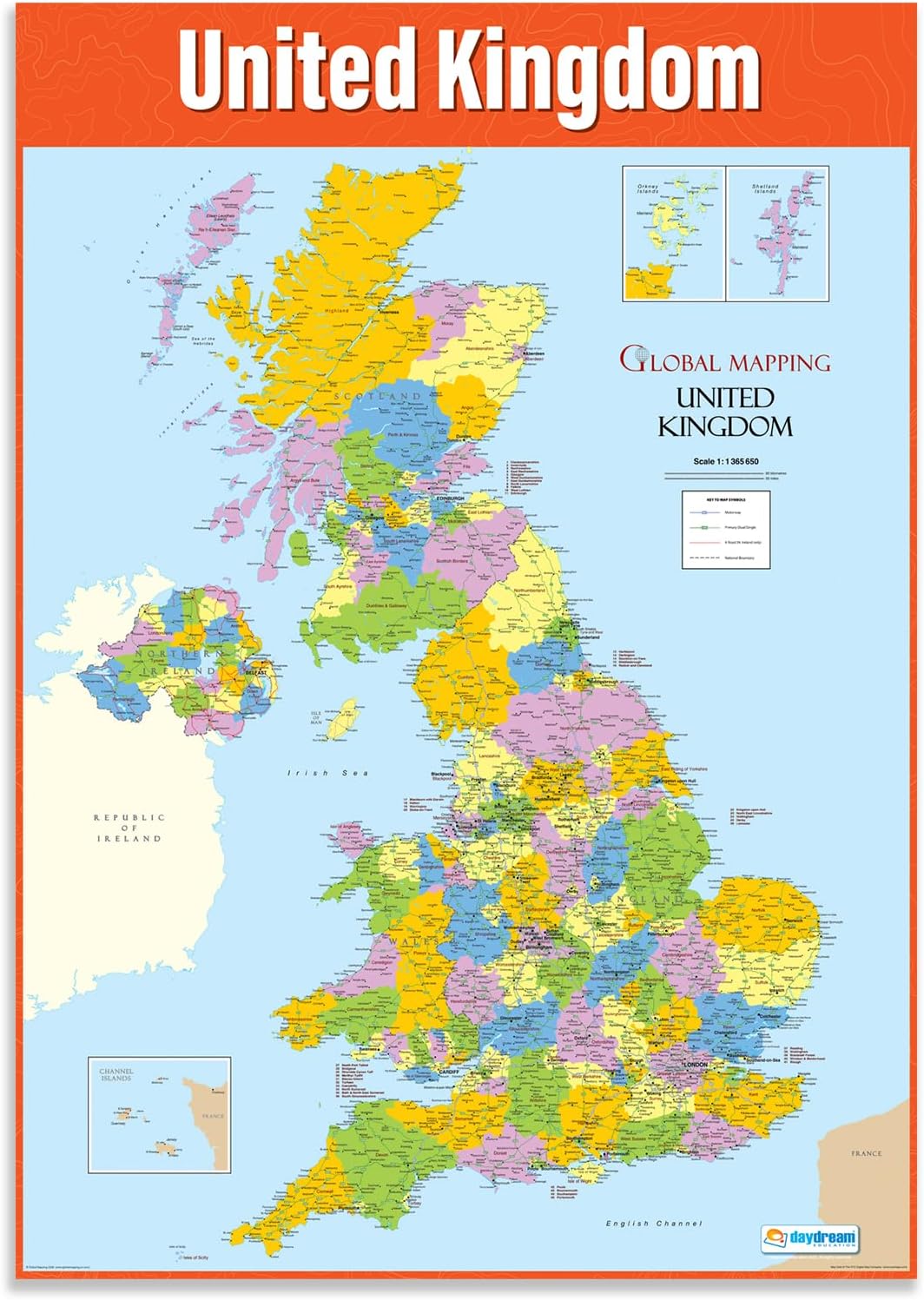 UK Wall Map – Laminated Large Map - Counties, District and Unitary ...