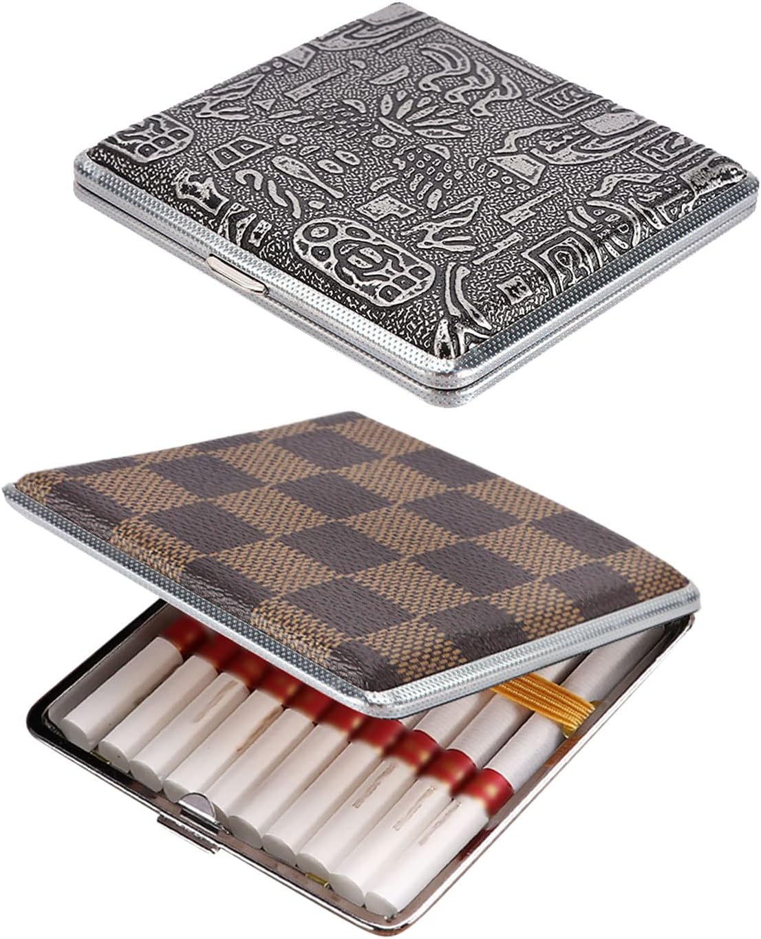2 pcs Cigarette Case, Stylish Leather Surface Metal Box for 20 ...