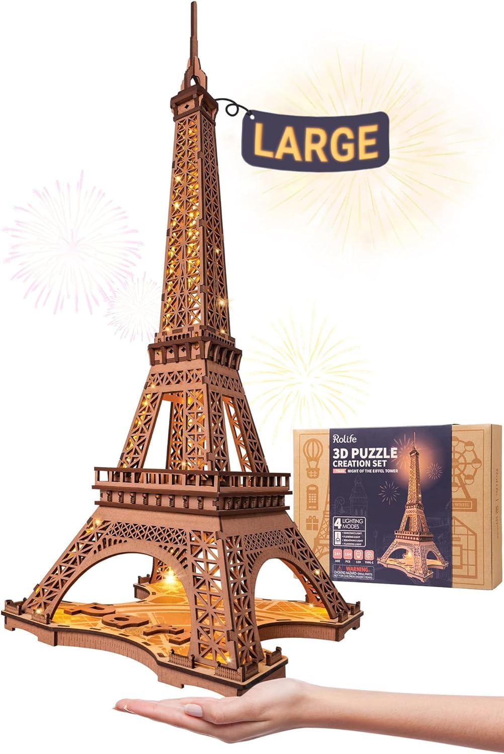 Amazon.com: Rolife 3D Wooden Puzzles for Adults, Large Eiffel Tower Set ...