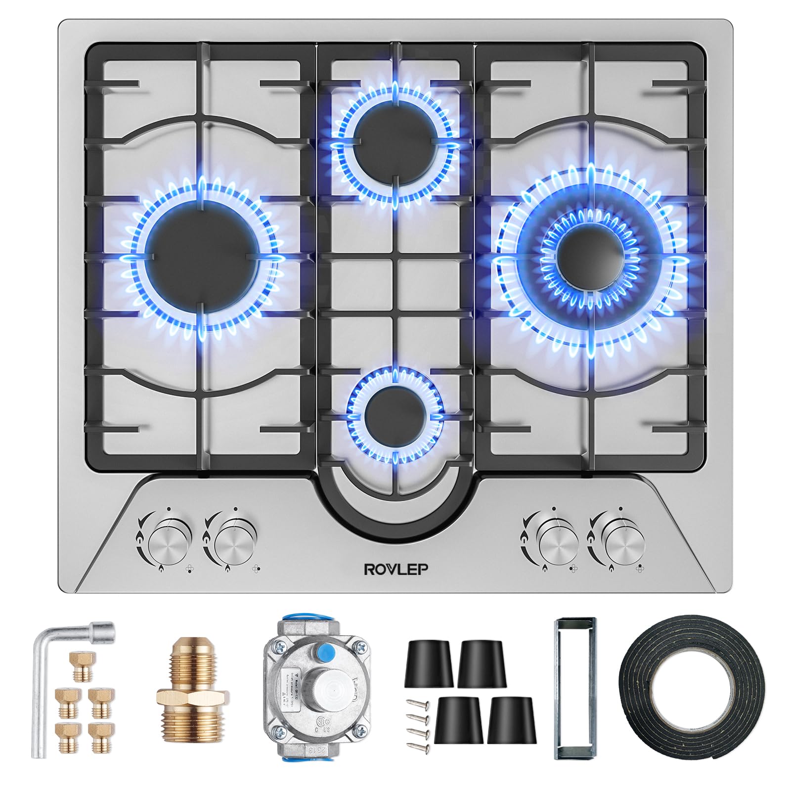 Counter Top Gas Stove 4 Burner Gas Cooktop, 24 Inch LPG/NG Dual Fuel ...