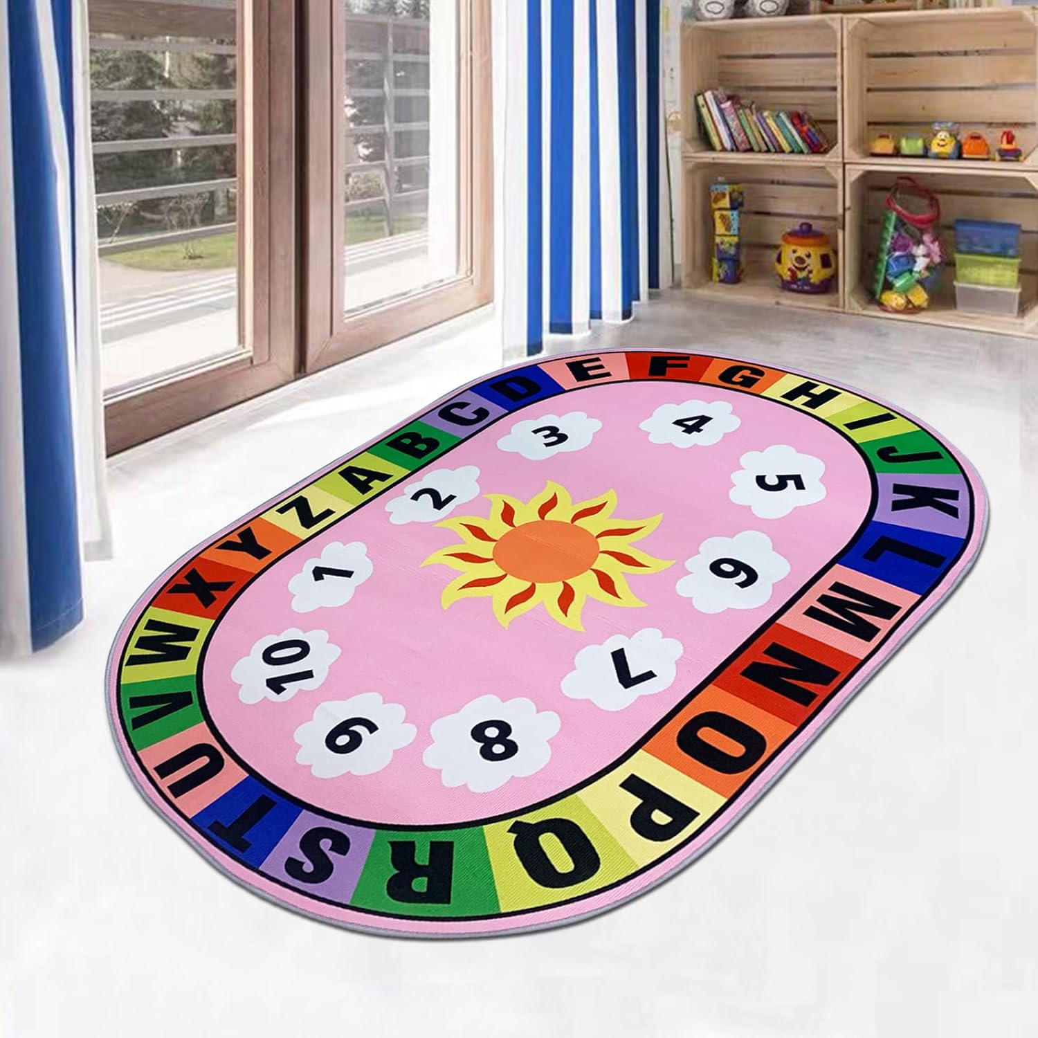 USTIDE Alphabet Number Educational Kids Rug Pink Girls Playroom Rug ...
