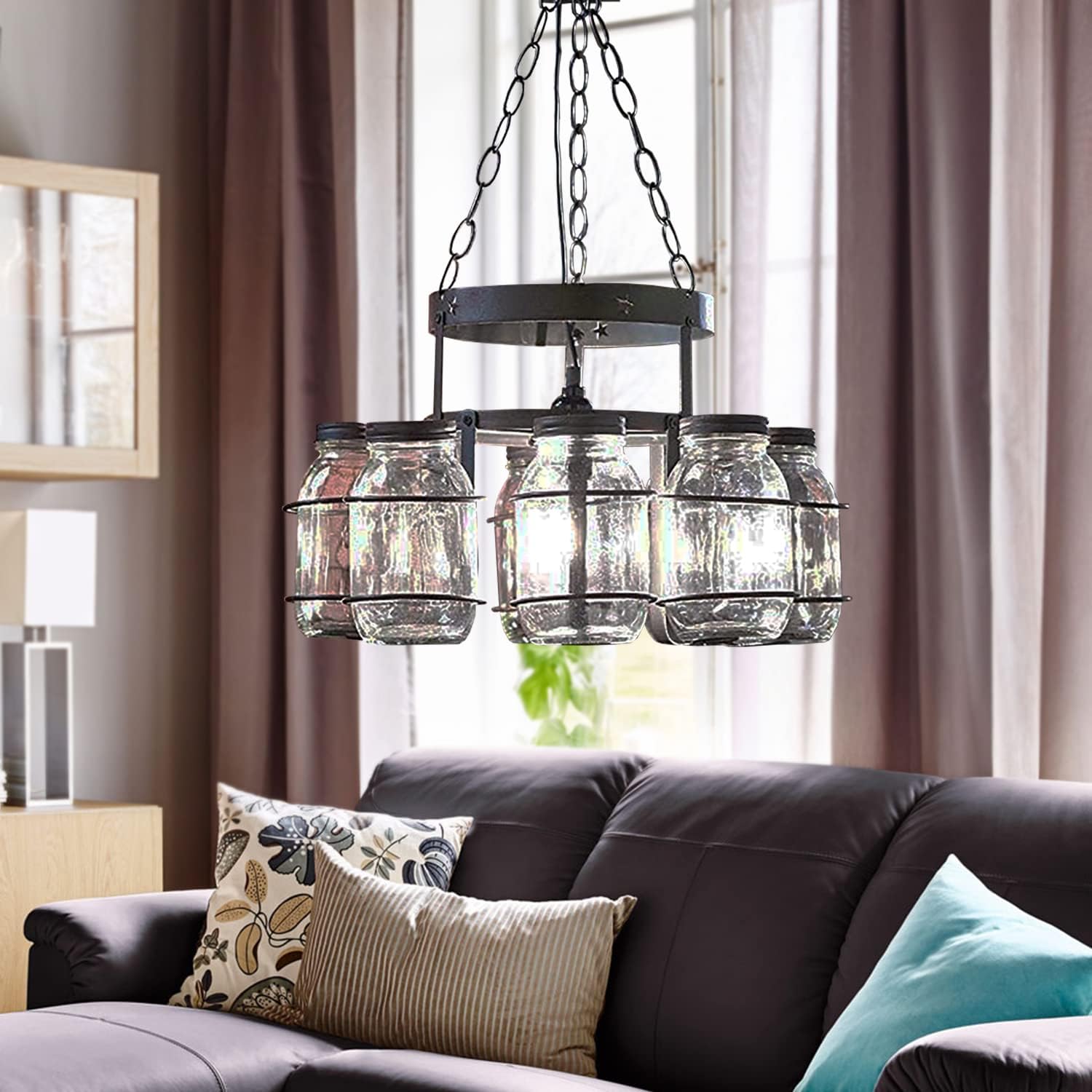 Jar Chandelier Country Ceiling Light Decoration. Iron Chain With Rustic ...