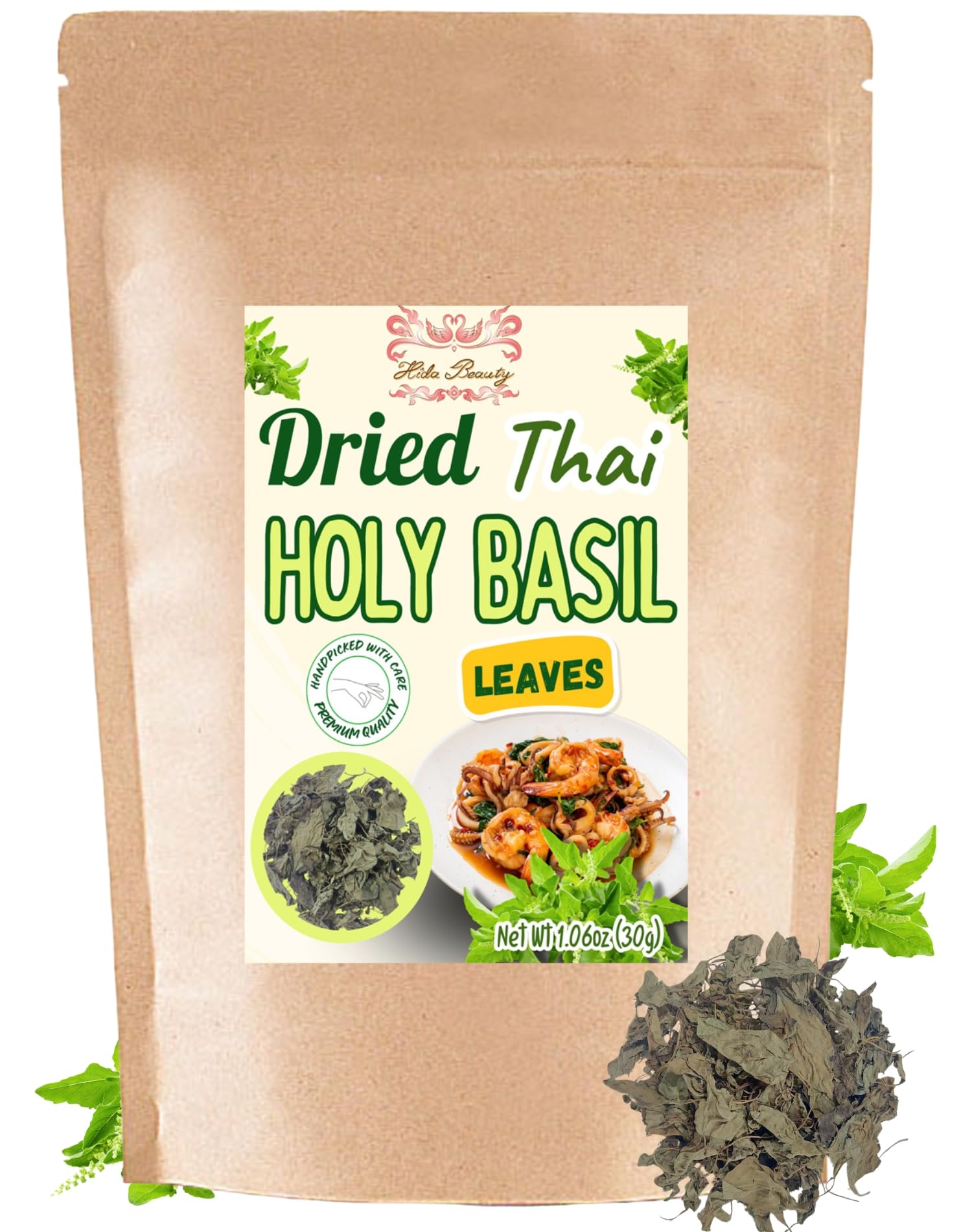 Amazon.com : Hida Beauty Dried Thai Holy Basil Leaves 30g for Cooking ...