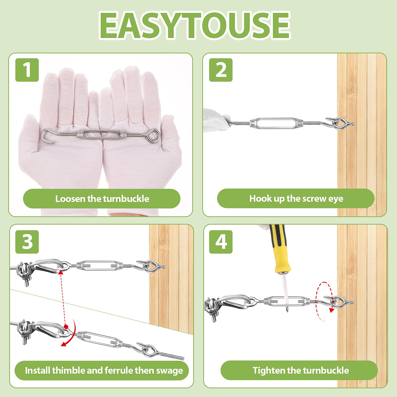 Snapklik.com : 16 Pcs Hook And Eye Turnbuckle M4 Stainless Steel ...