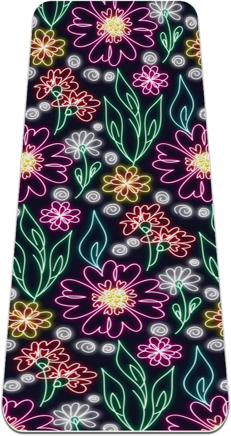 Amazon.com : Neon Floral Flower Pattern Yoga Mat Thick Workout Exercise ...