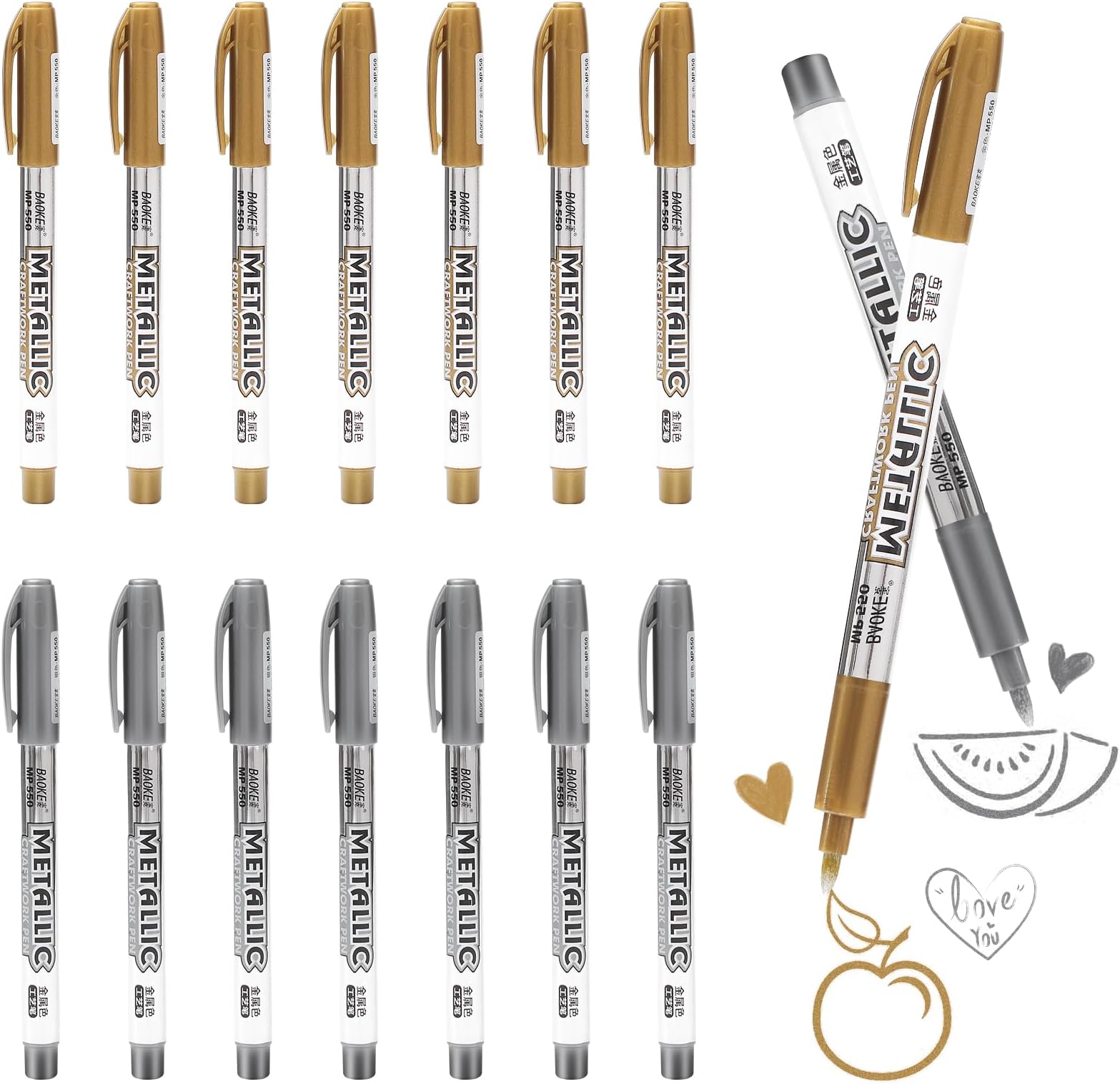 TRUEIN 16 Pcs Permanent Marker Pens, Gold and Silver Pens, 14cm/5.5in ...