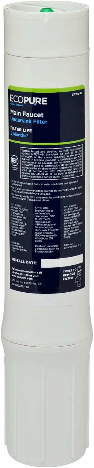 EcoPure Main Faucet Under Sink Replacement Water Filter (EPWURF) | NSF ...