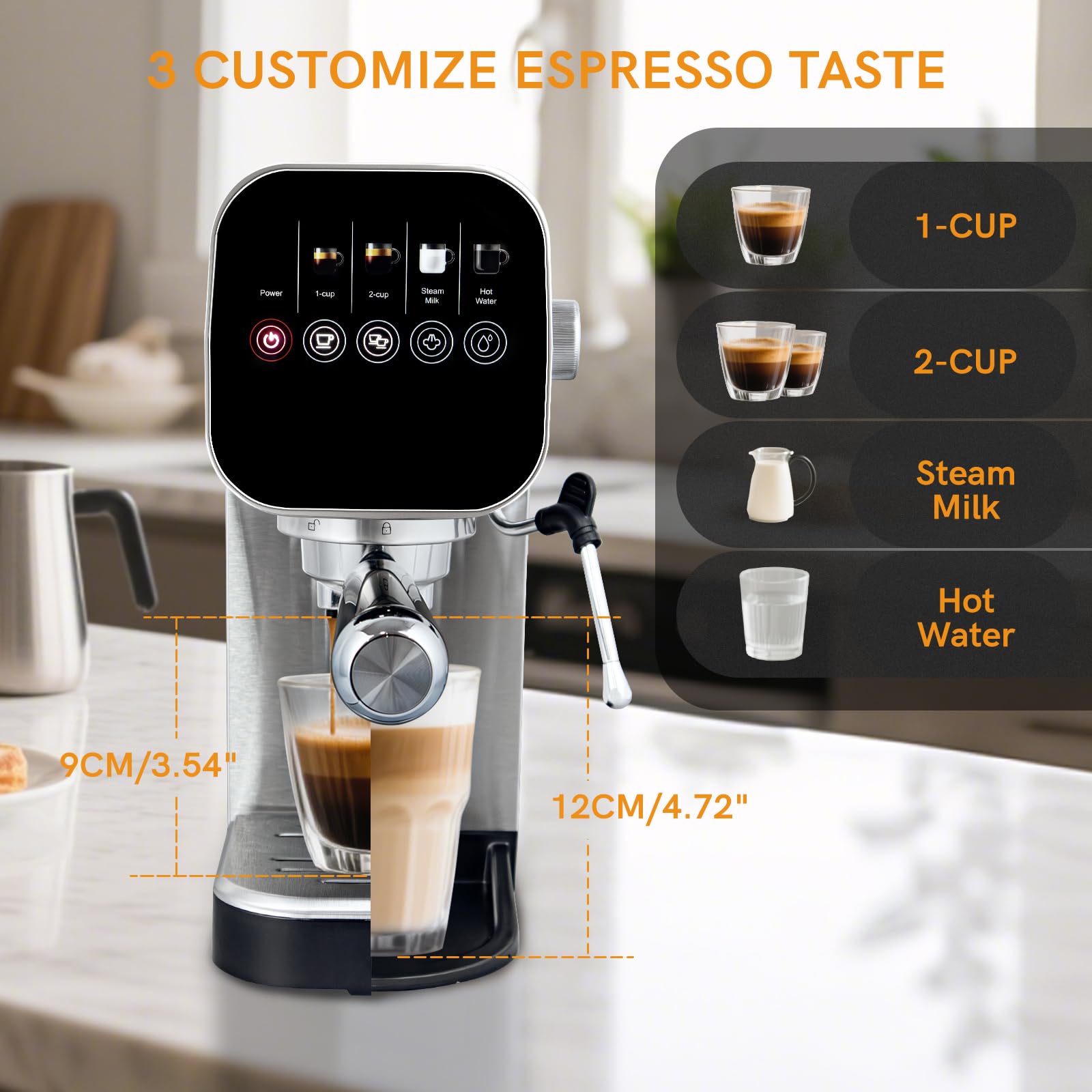 Compact Espresso Machine With Steam Wand – Touch Screen Programmable ...