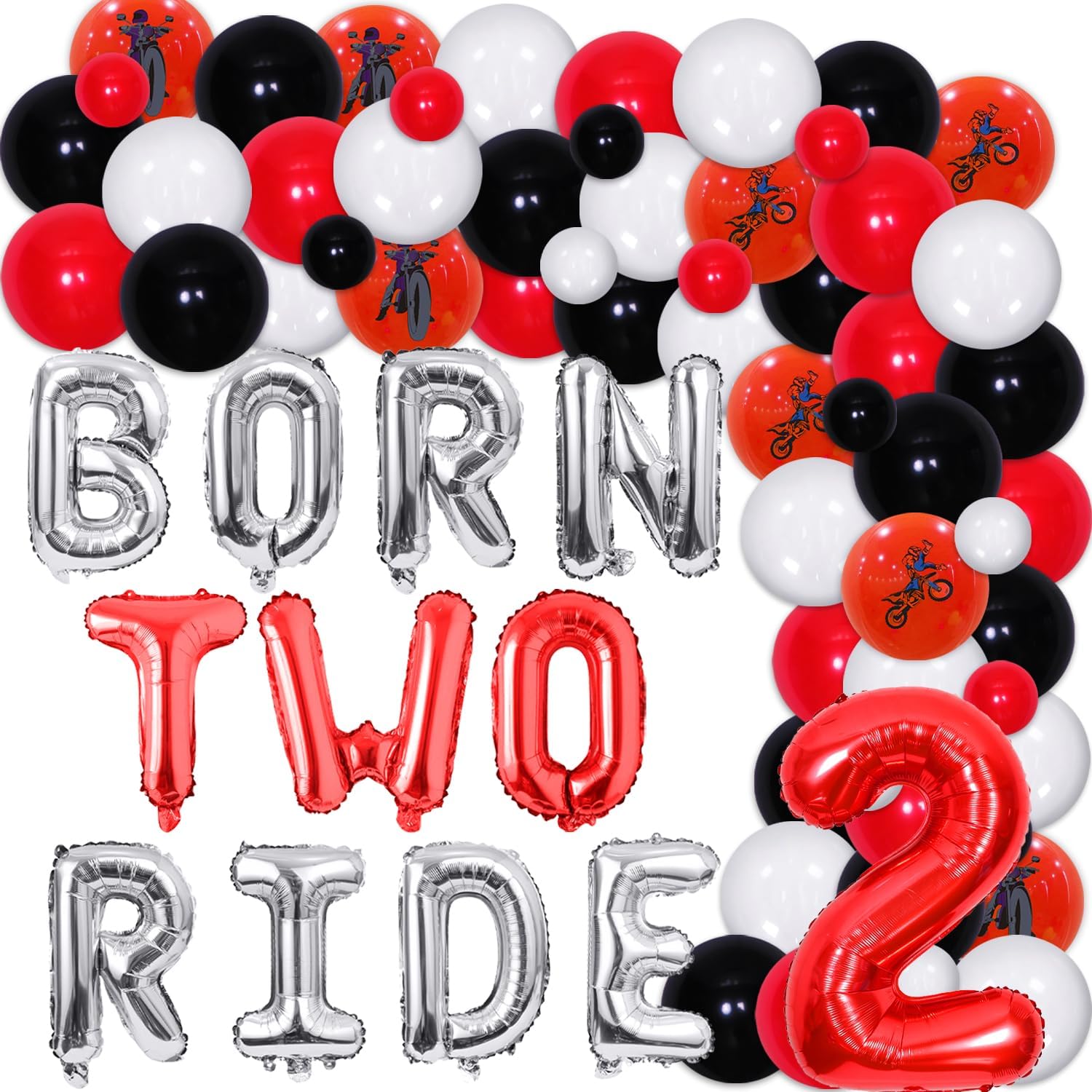 Amazon.com: Born Two Ride Motorcycle 2nd Birthday Party Decorations Sliver Born 2 Ride Foil ...