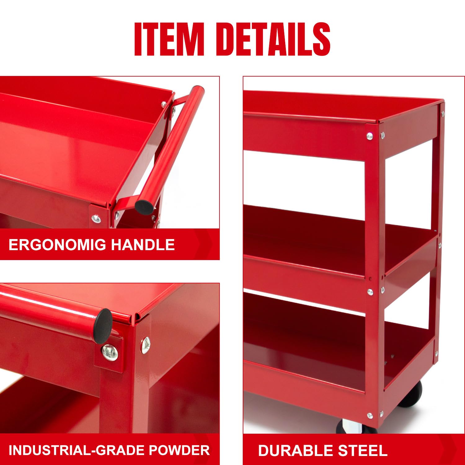 Snapklik.com : 3-Tier Service Cart 400 Lbs Capacity Metal Cart On ...