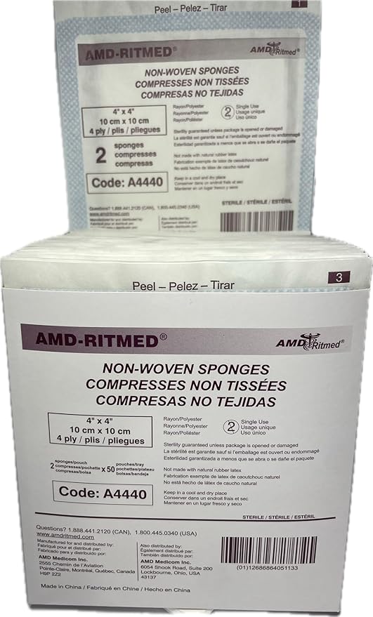 AMD-Ritmed BX/50 NON-WOVEN, STERILE GAUZE SPONGE, 4IN X 4IN 4PLY ...