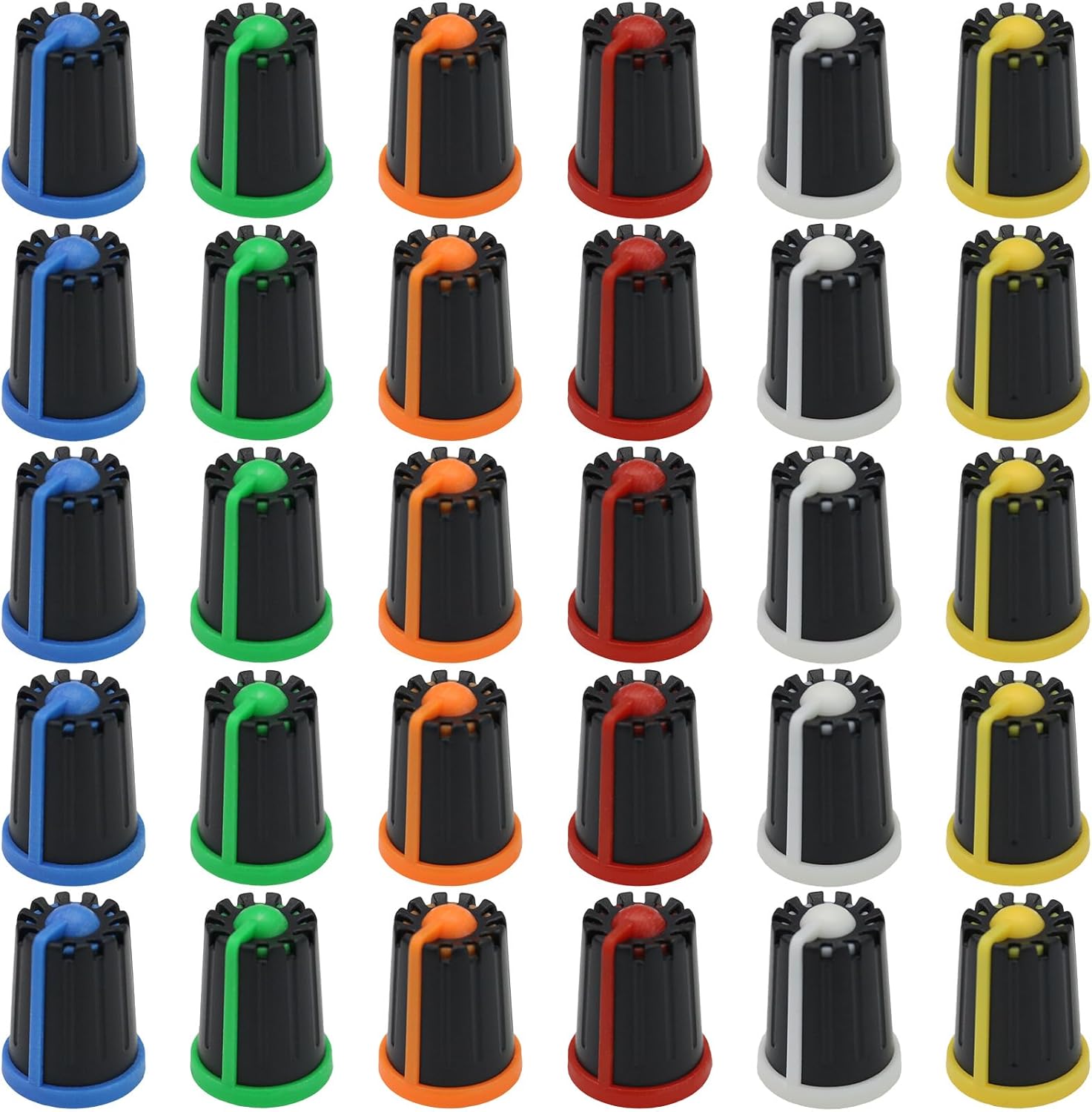 30 Pack Mixed Colour Black Body Rotary Control Knobs 6mm Splined Audio ...