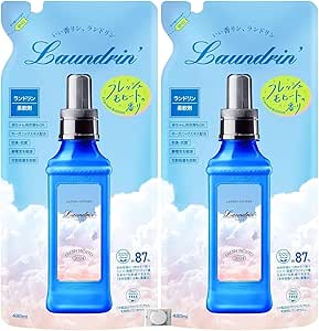 Amazon | ランドリン 柔軟剤 フレッシュモヒート2024 詰め替え480ml 2個 + 小型 せっ けん【ランドリン 夏 水色 詰替 2個 S】 | ノーブランド品 | 液体柔軟剤