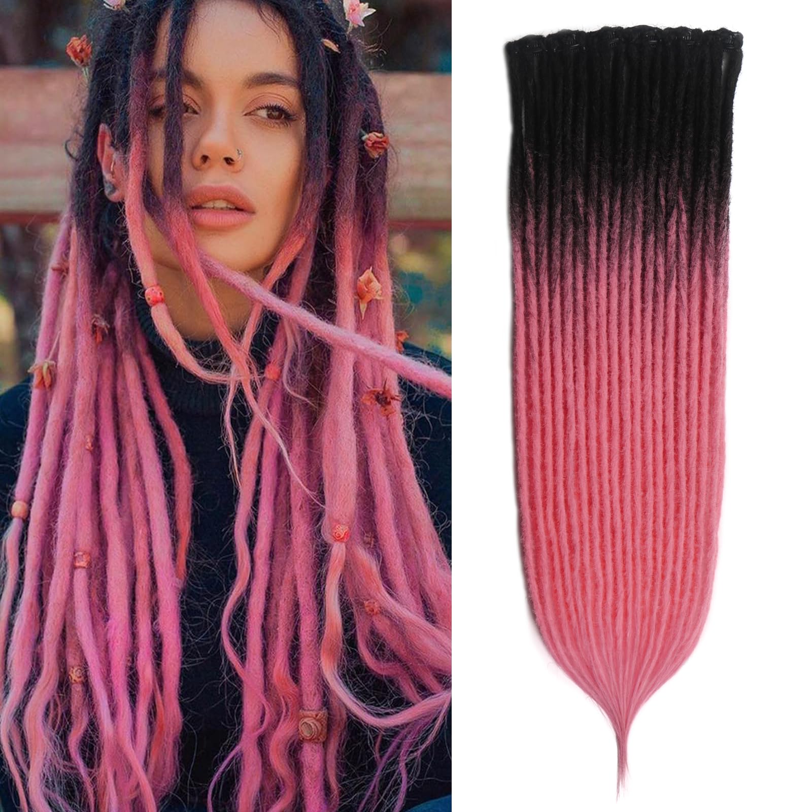 Amazon.com : Kyriena 24 Inch Ombre Pink Clip in Dreadlock Extensions ...