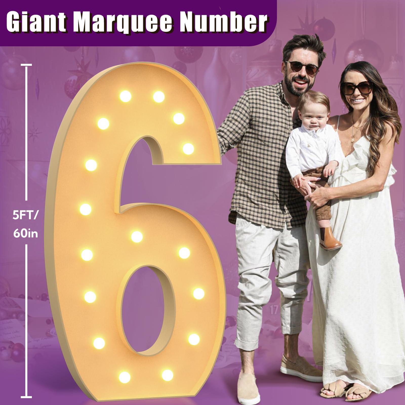 Snapklik.com : 5FT Giant Light Up Numbers 6, Marquee Numbers For 16th ...