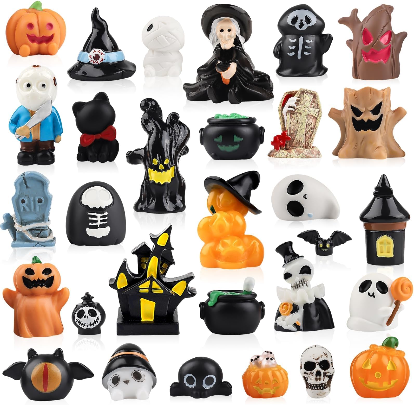 Amazon.com: QPURP Halloween Miniature Pumpkin Figurines Set of 3,Witch ...