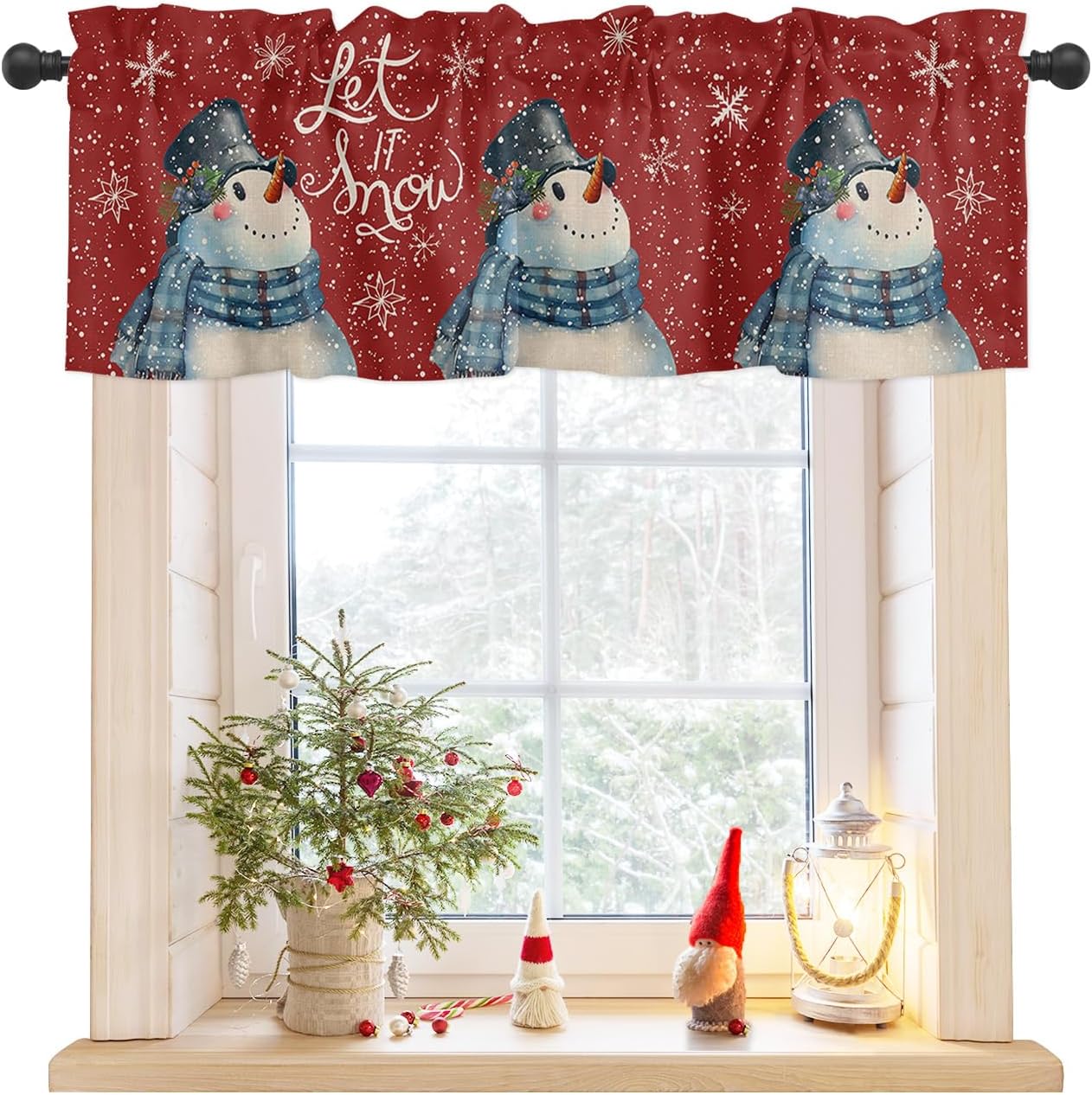 Amazon.com: Wohnkutu Red Christmas Snowman Curtain Valances for Windows ...