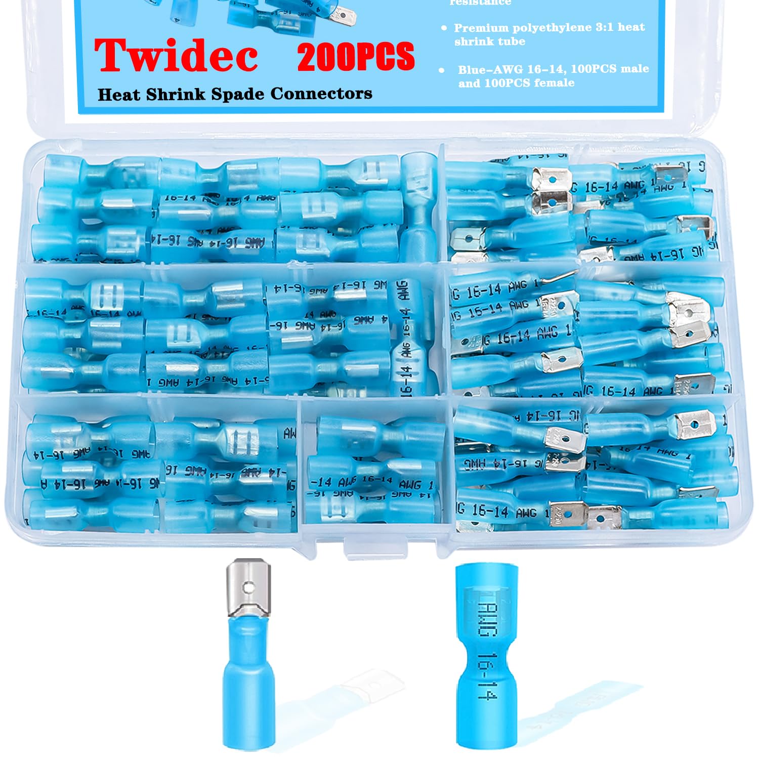 Snapklik.com : 200PCS Heat Shrink Spade Connectors Kit 16-14 AWG Female ...