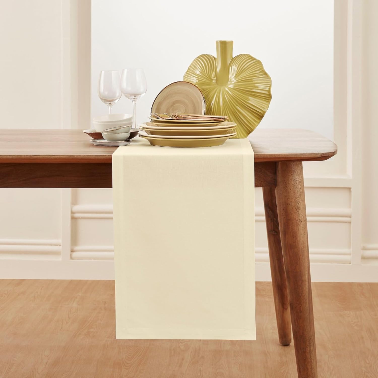 Amazon.com: Solino Home Ivory Table Runner 90 Inches Long - Dru Cotton ...