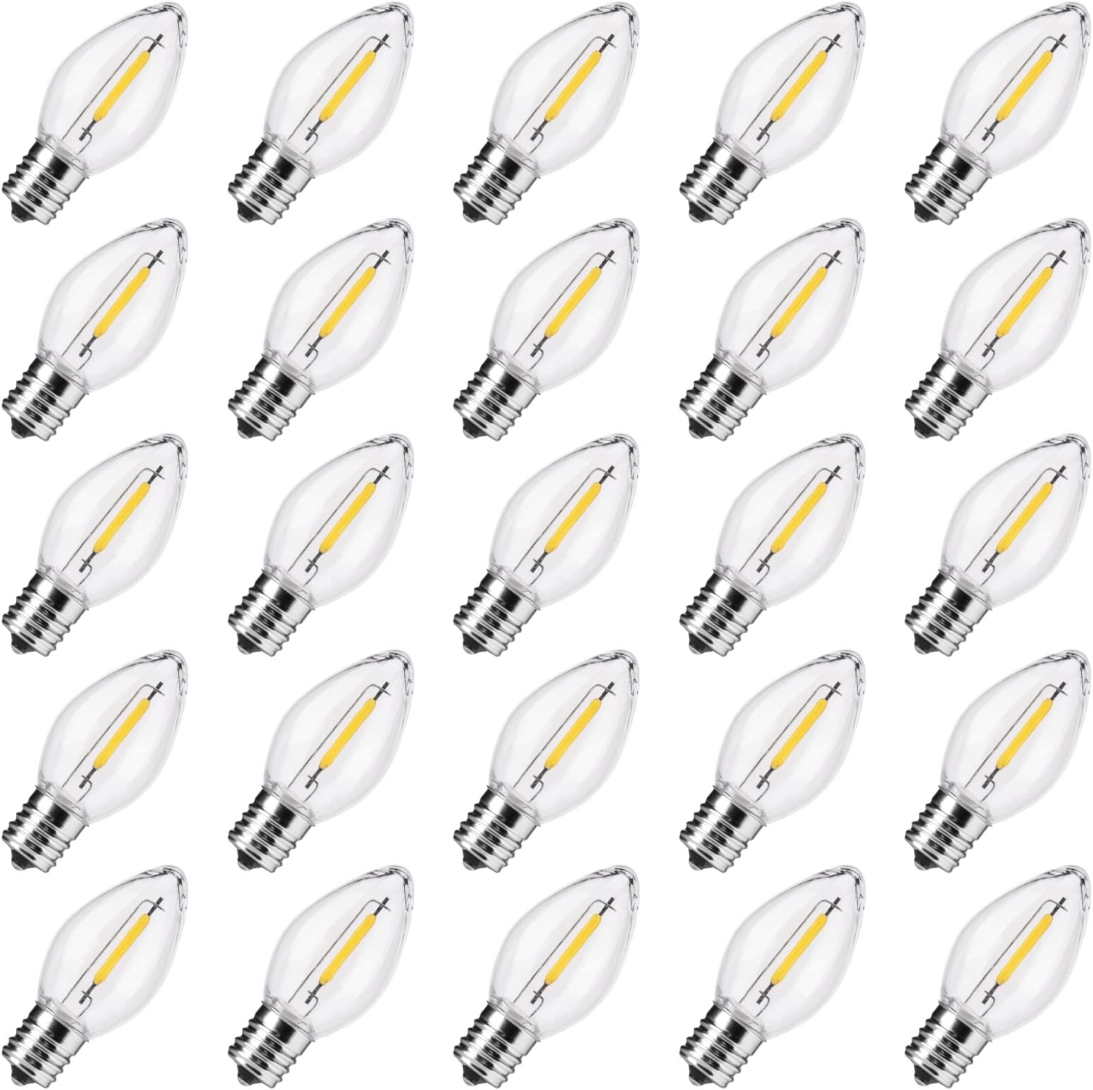 Brightown 25 Pack C7 LED Christmas Light Bulbs, Clear Plastic Night ...