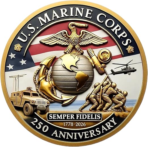 Amazon.com: Marine Corps 250th Anniversary Challenge Coin, USMC 250th ...