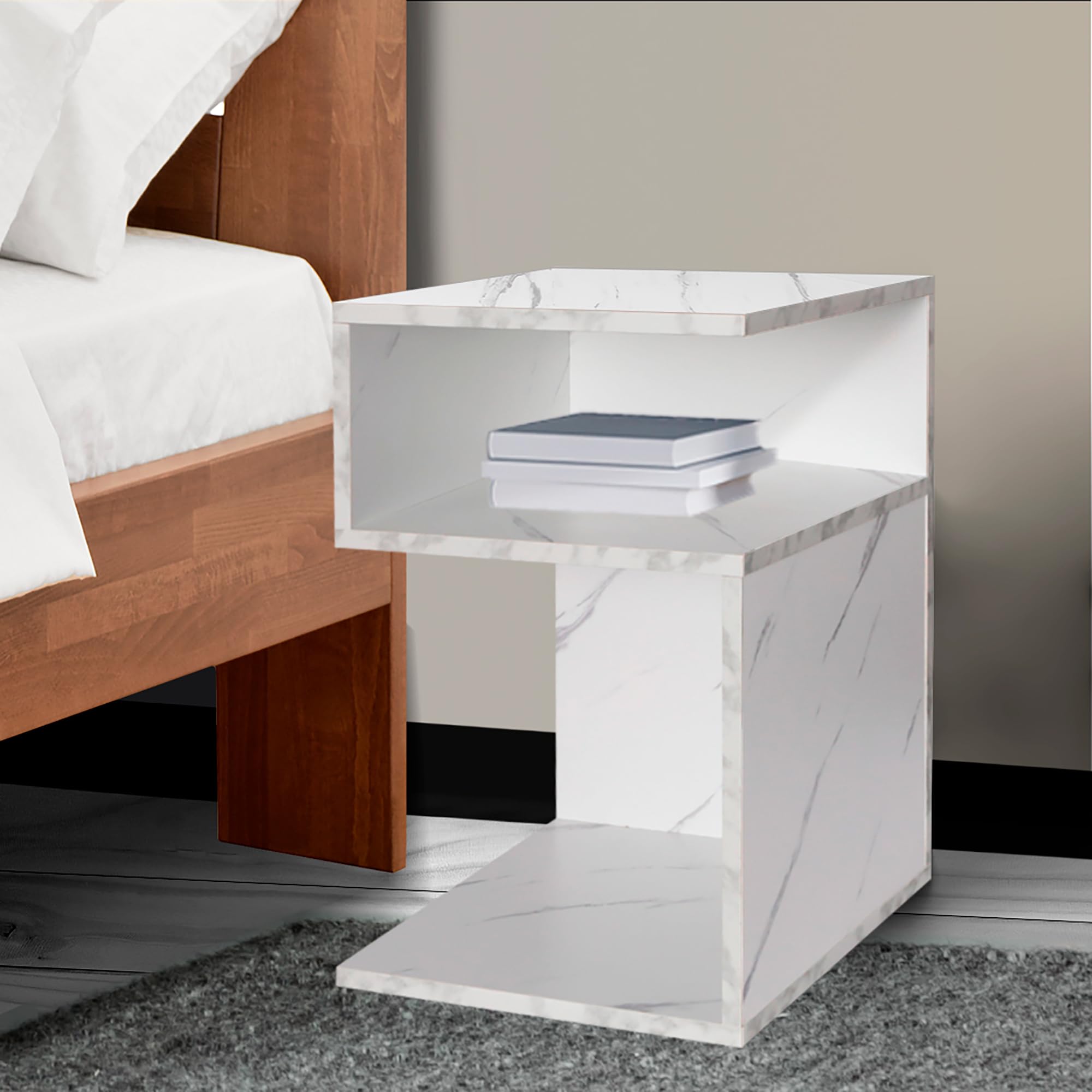 Levede Nightstand Bedside Tables Drawers, Small S-Shaped Side Table ...